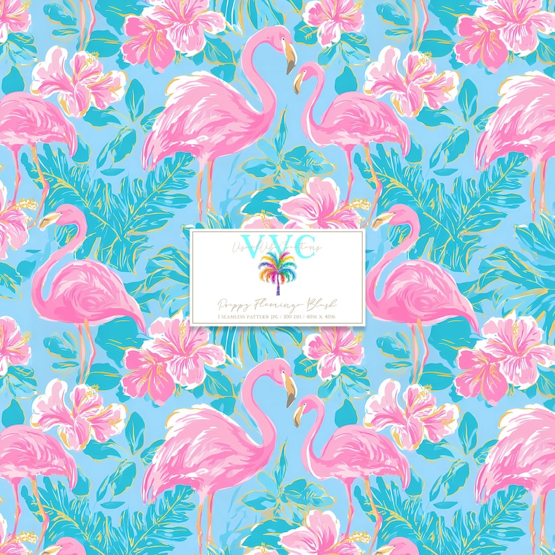 Preppy Flamingo Blush, 1 Seamless Pattern, Pink Flamingos and Hibiscus ...