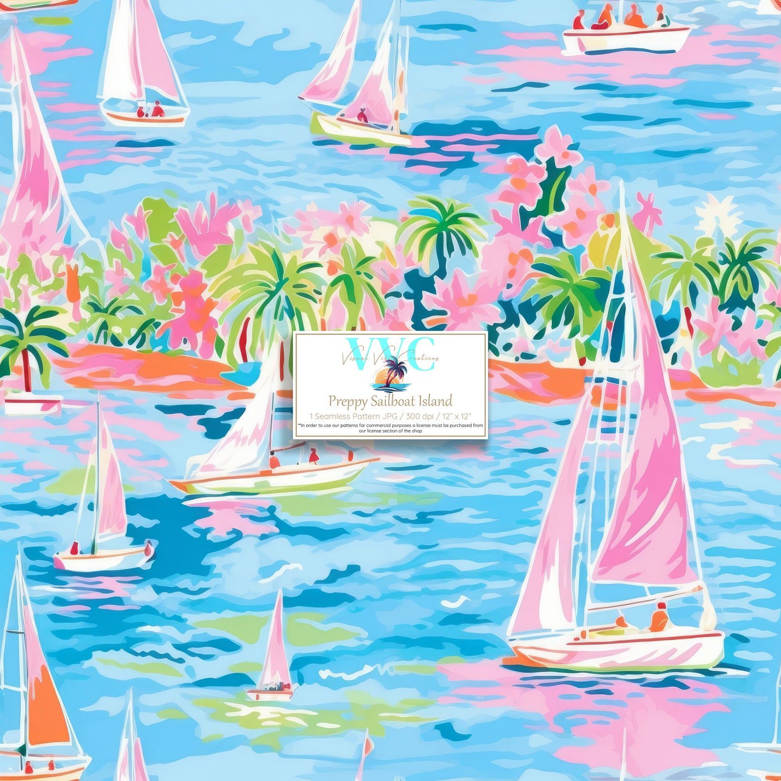 Preppy Sailboat Island Digital Paper 1 Seamless Pattern for - Etsy