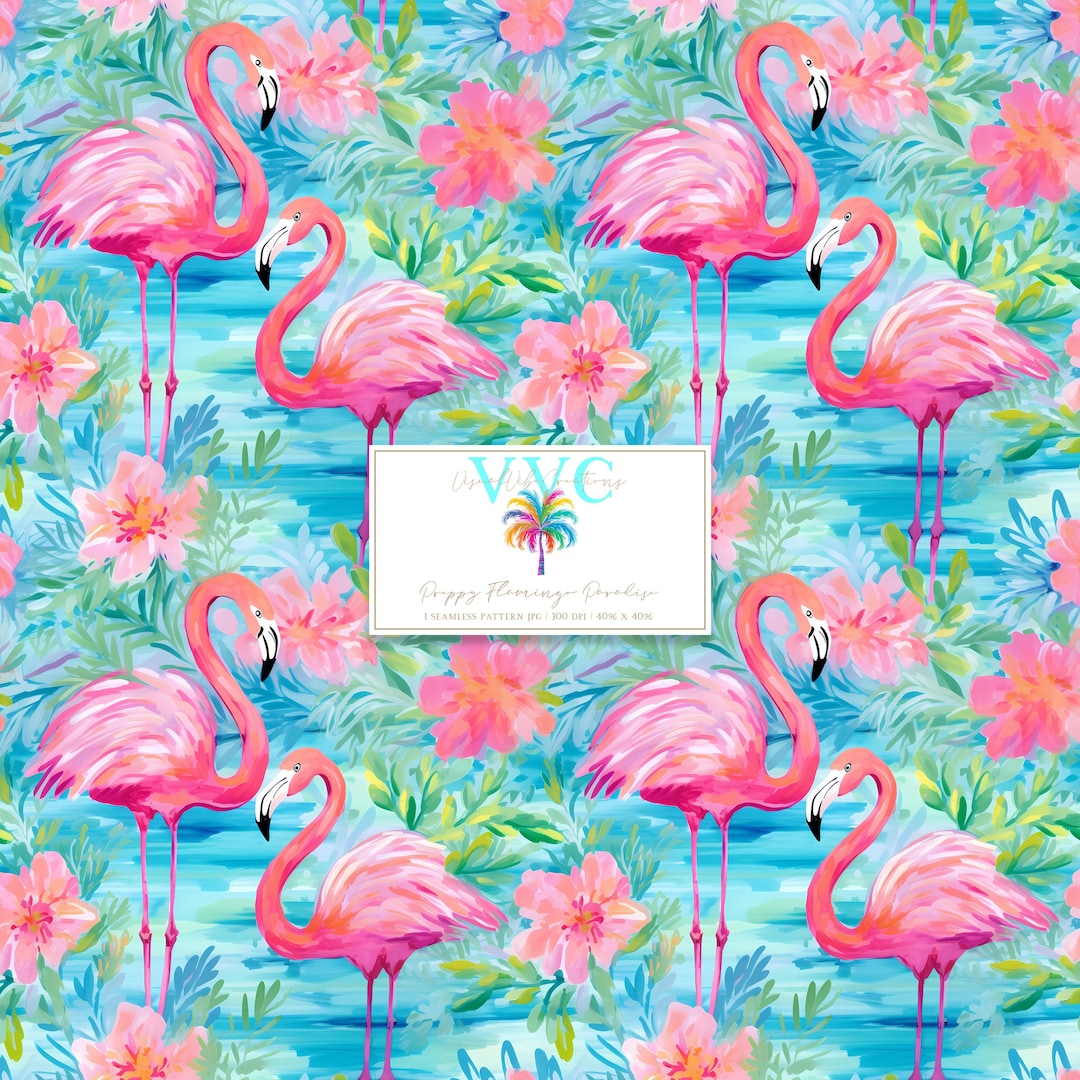 Preppy Flamingo Paradise, 1 Seamless Pattern, Tropical Flamingo Florals ...