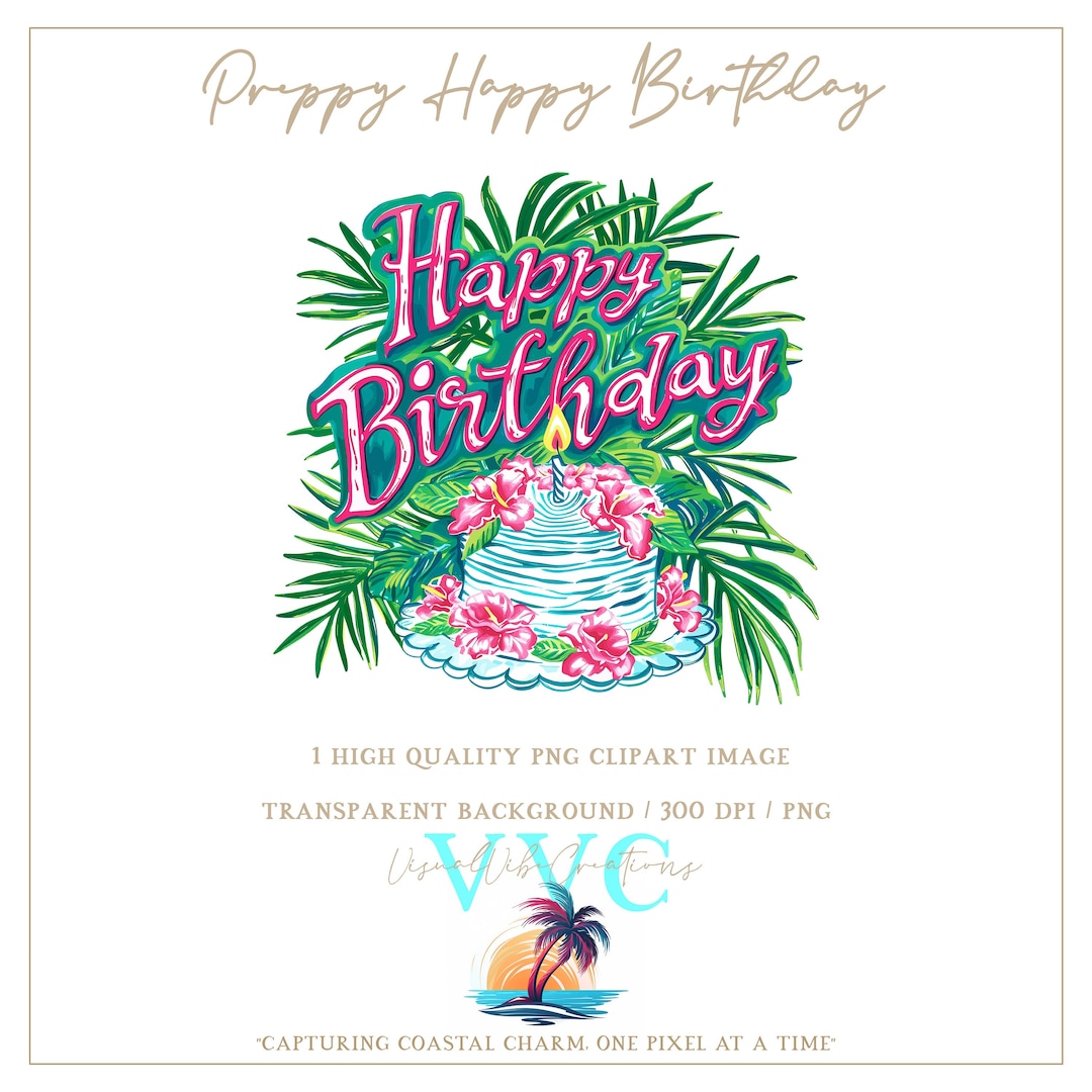 Preppy Happy Birthday Clip Art - Transparent Background in PNG - Beach ...
