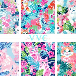 Preppy Cats Digital Paper, 10 Seamless Patterns for Printable Scrapbook ...