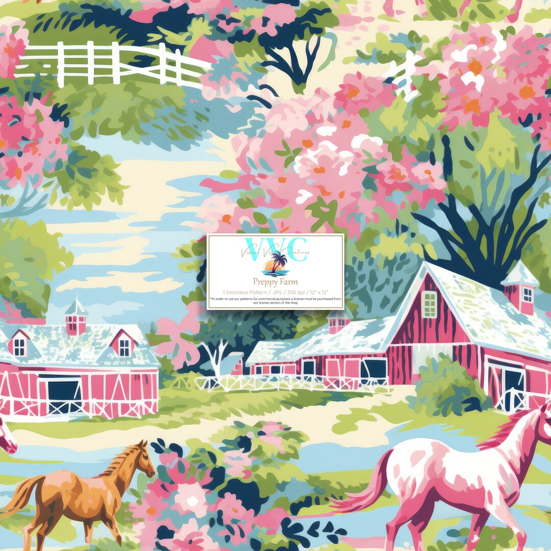 Preppy Farm Digital Paper, 1 Seamless Tropical Pattern for Printable ...