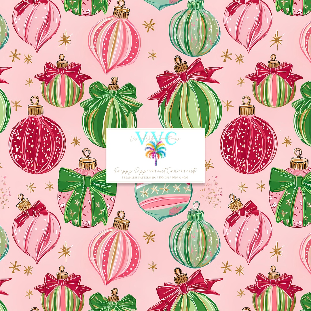 Preppy Peppermint Ornaments, 1 Seamless Pattern, Red Pink and Green ...