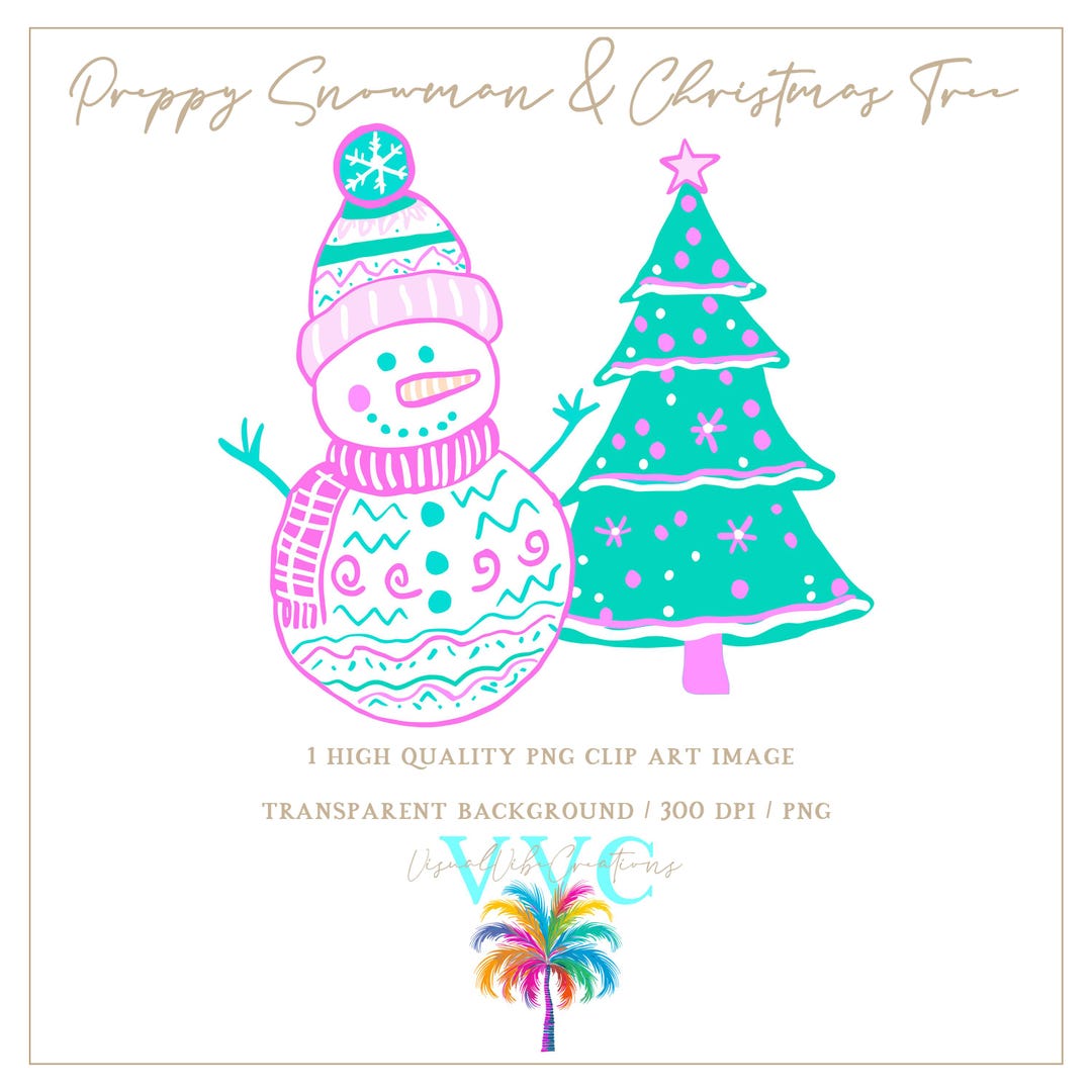Preppy Snowman & Christmas Tree Clip Art - Transparent Background in ...