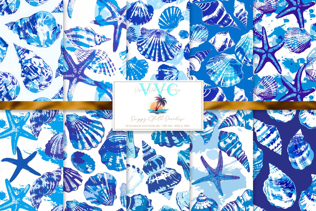 Preppy Shell Paradise Digital Paper, 10 Seamless Patterns for Printable ...