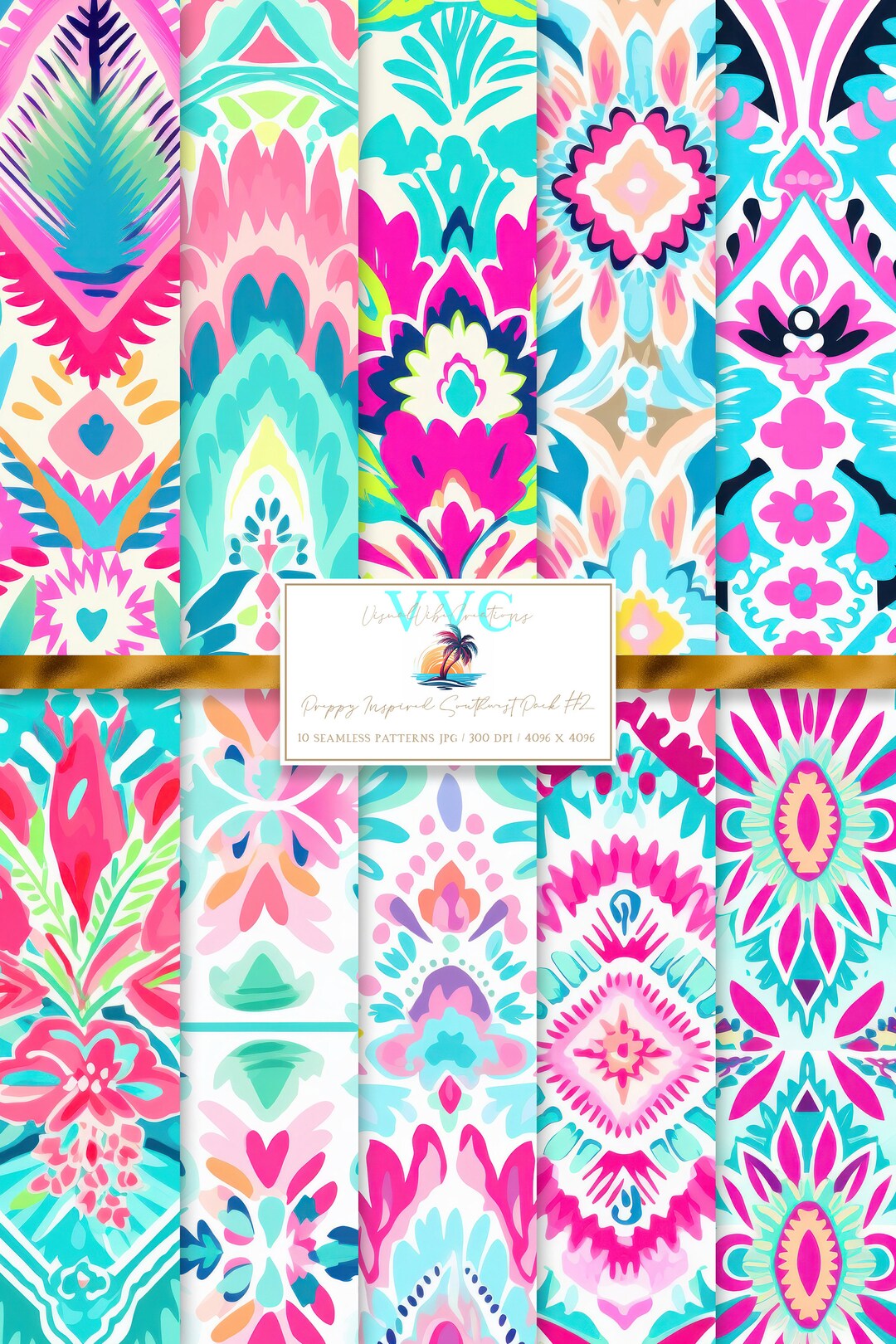 Preppy Inspired Southwest Pack #2 Digital Paper, 10 Seamless Patterns ...