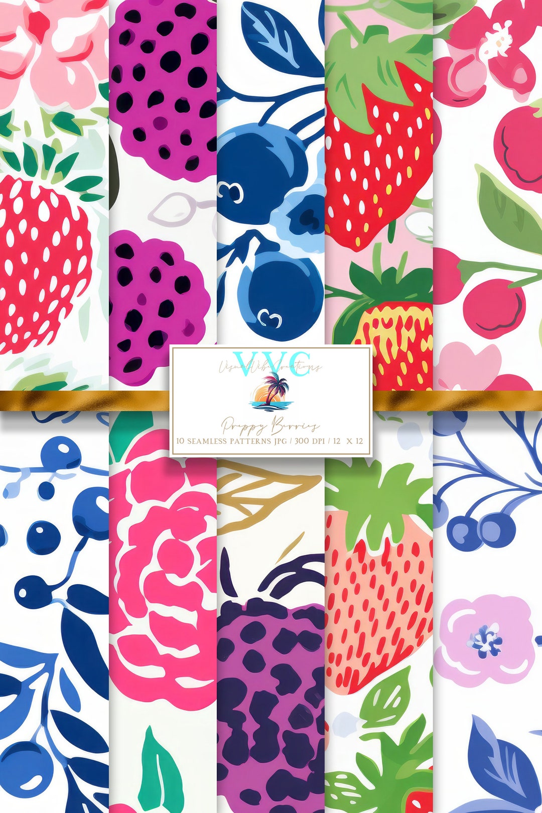 Preppy Berries Digital Paper, 10 Seamless Patterns for Printable ...