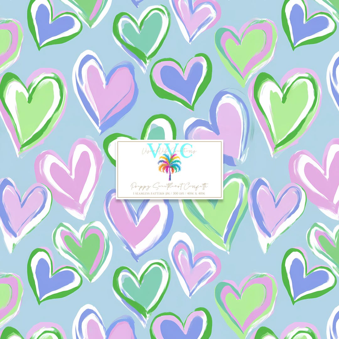 Preppy Sweetheart Confetti, 1 Seamless Pattern, Pastel Valentine Heart ...
