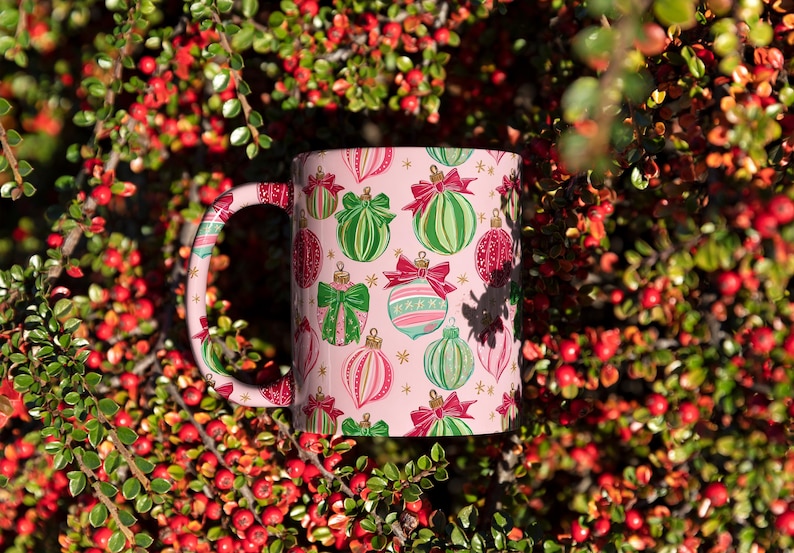 Preppy Peppermint Ornaments, 1 Seamless Pattern, Red Pink and Green ...