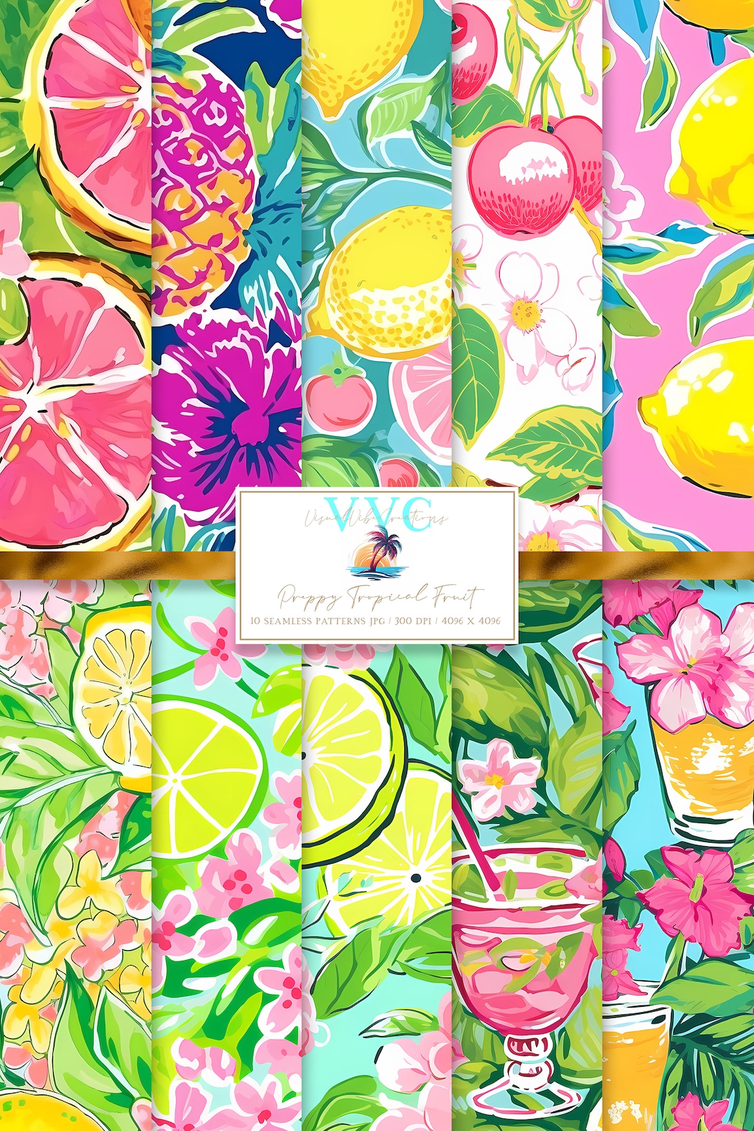 50 Seamless Preppy Fruit Patterns Bundle Digital Paper for Scrapbooks ...