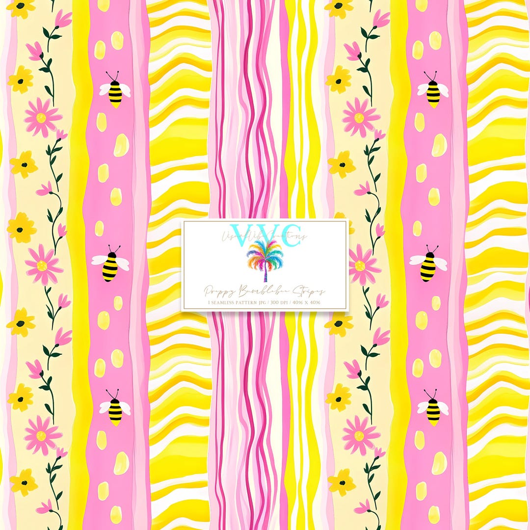 Preppy Bumblebee Stripes Digital Paper, 1 Seamless Pattern for ...