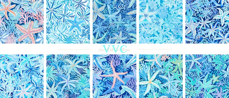 Preppy Starfish & Coral Digital Paper, 10 Seamless Patterns for ...