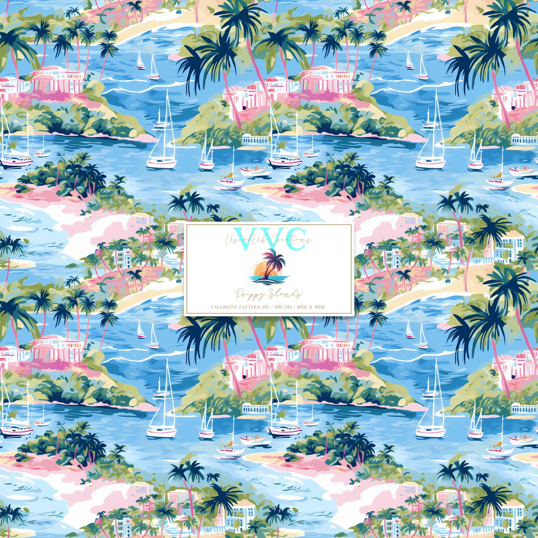 Preppy Islands Digital Paper, 1 Seamless Tropical Pattern for Printable ...