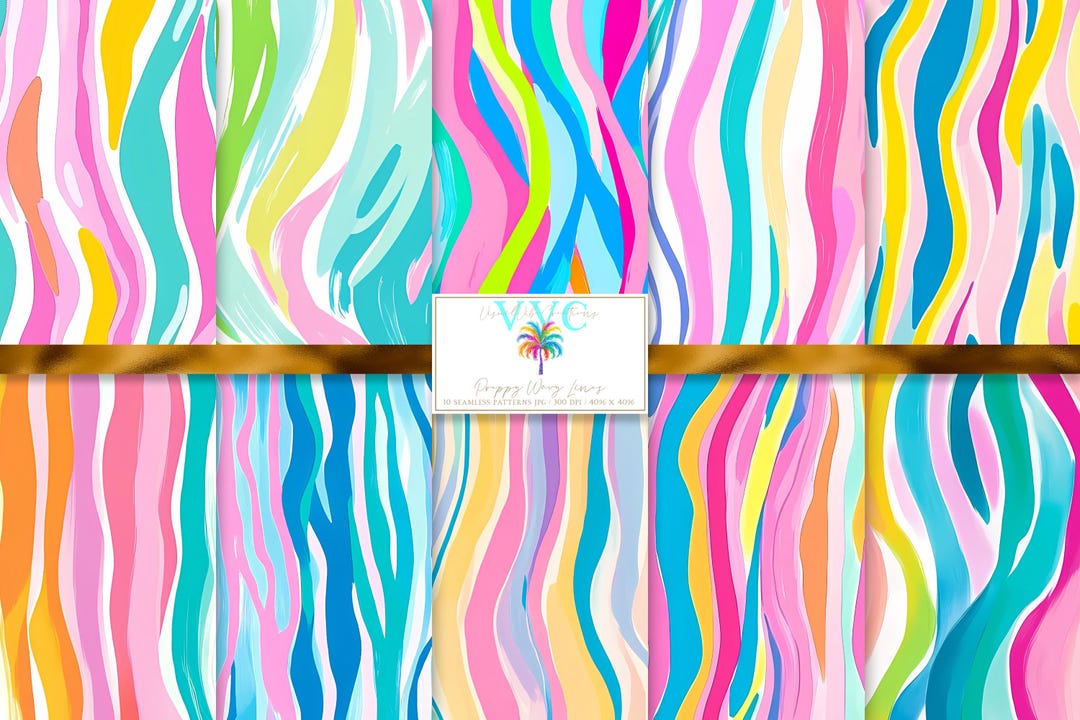 Preppy Wavy Lines Digital Paper, 10 Seamless Patterns for Printable ...