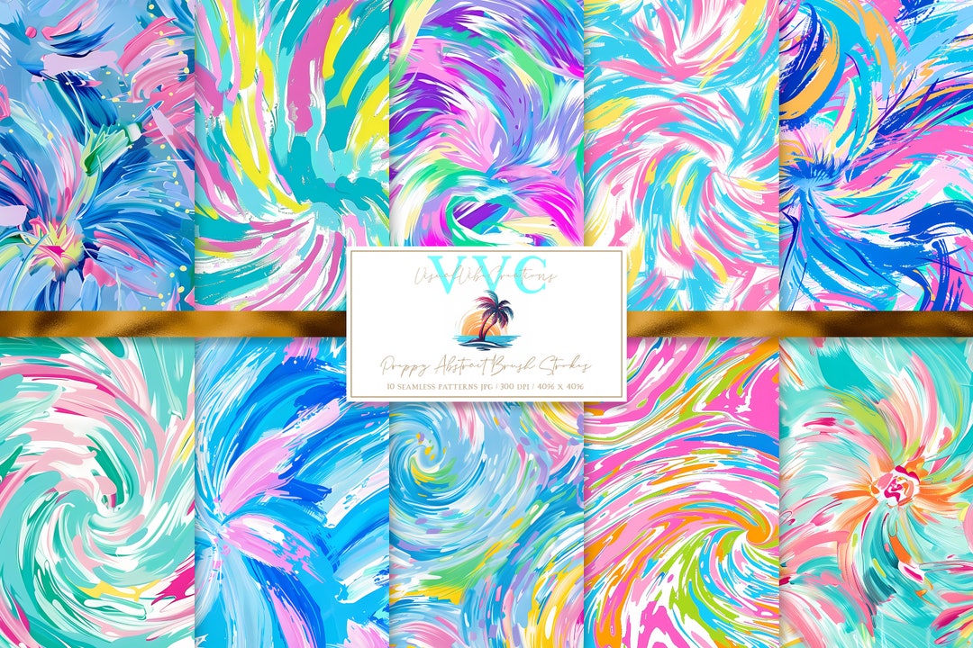 Preppy Abstract Brush Strokes Digital Paper, 10 Seamless Beach Patterns ...