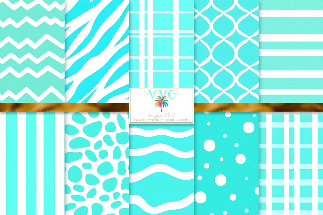 Preppy Mint Digital Paper, 10 Seamless Patterns for Printable Paper ...