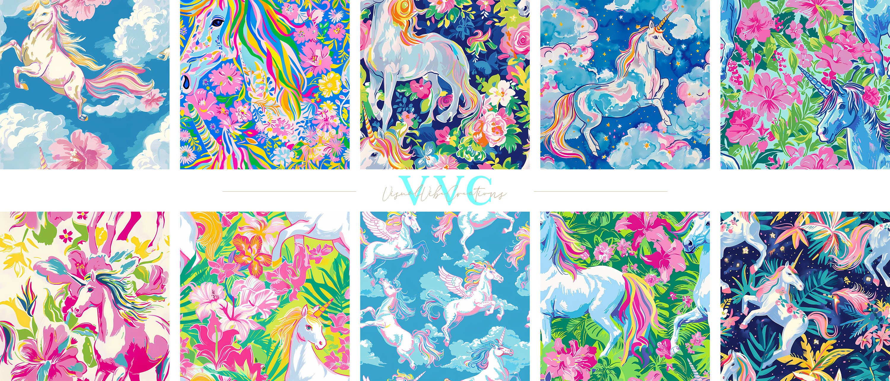 Preppy Unicorn Digital Paper, 10 Seamless Patterns for Printable ...