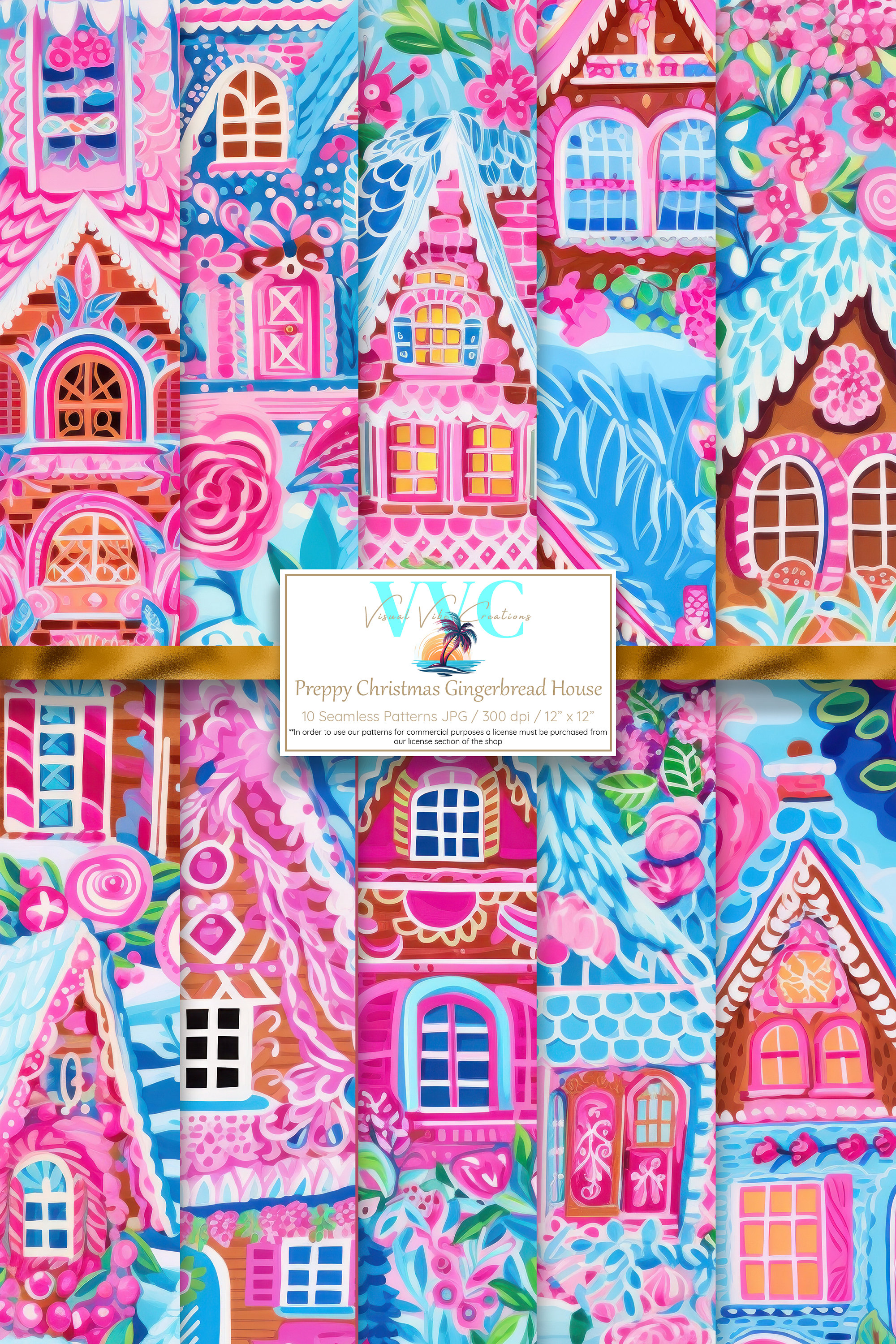 Preppy Christmas Gingerbread House Digital Paper 10 Seamless - Etsy