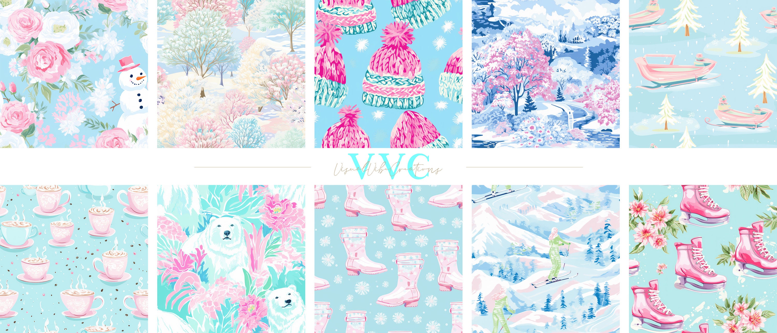 Preppy Winter Wonderland Digital Paper, 10 Seamless Patterns for ...