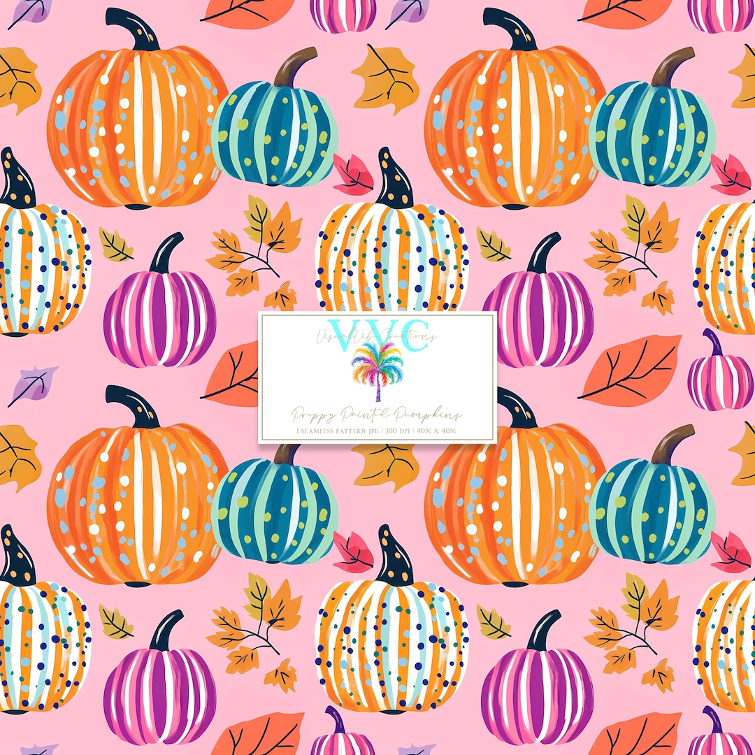 Preppy Painted Pumpkins, 1 Seamless Pattern, Pastel Fall Pumpkin ...