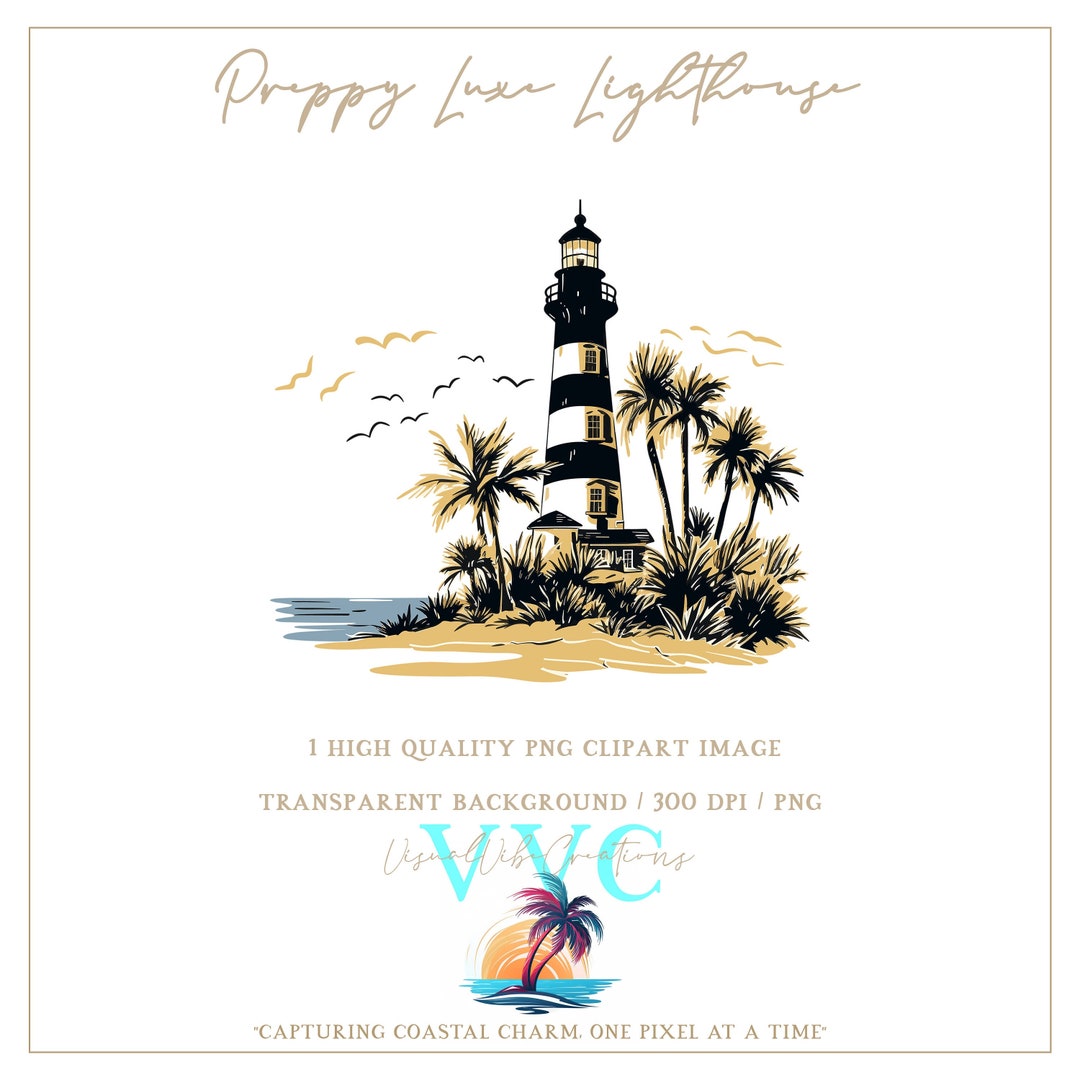 Preppy Luxe Lighthouse Clip Art - Transparent Background in PNG - Palm ...