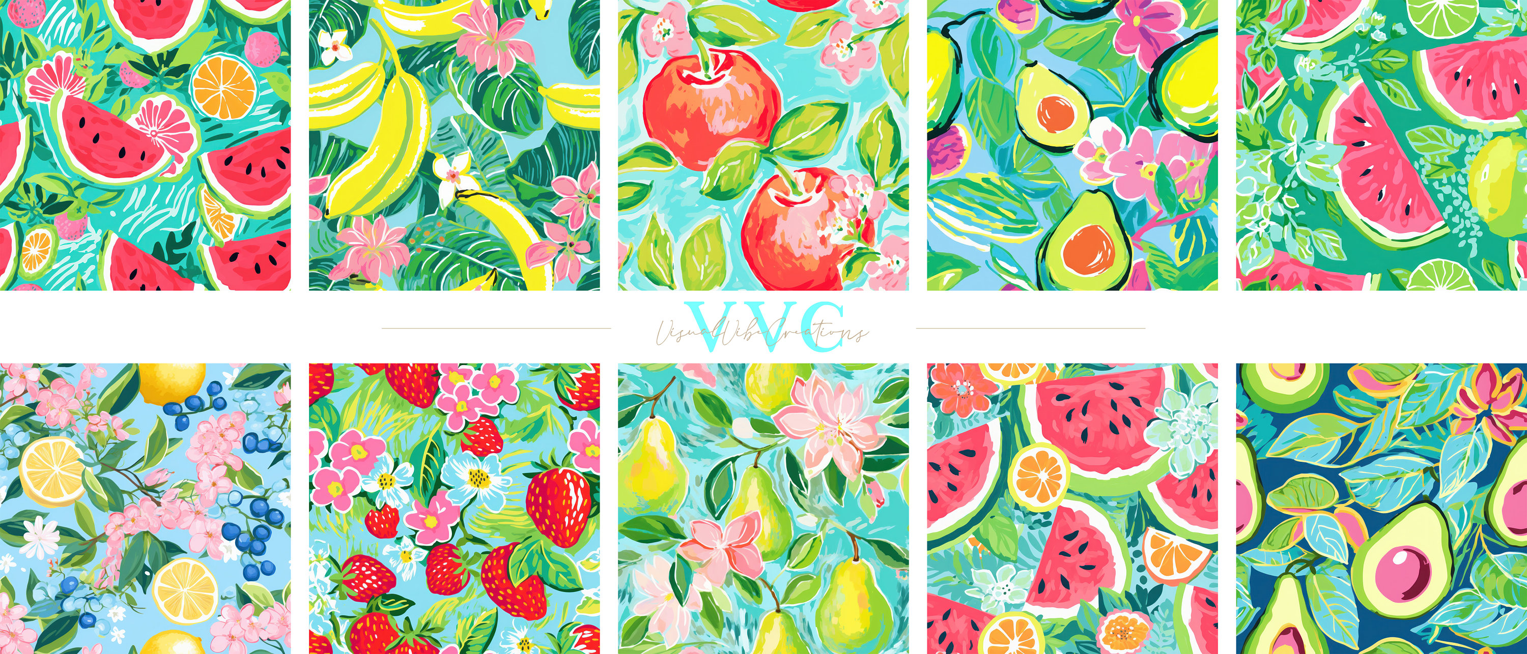 Preppy Fruit Digital Paper 10 Seamless Patterns for Printable - Etsy