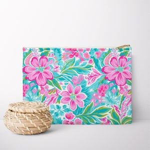 Preppy Tropical Pink & Teal Floral Digital Paper, 1 Seamless Tropical ...