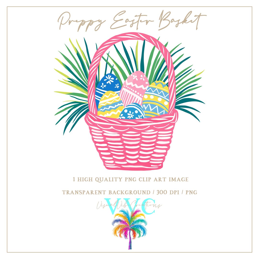 Preppy Easter Basket Clip Art - Transparent Background in PNG - Easter ...