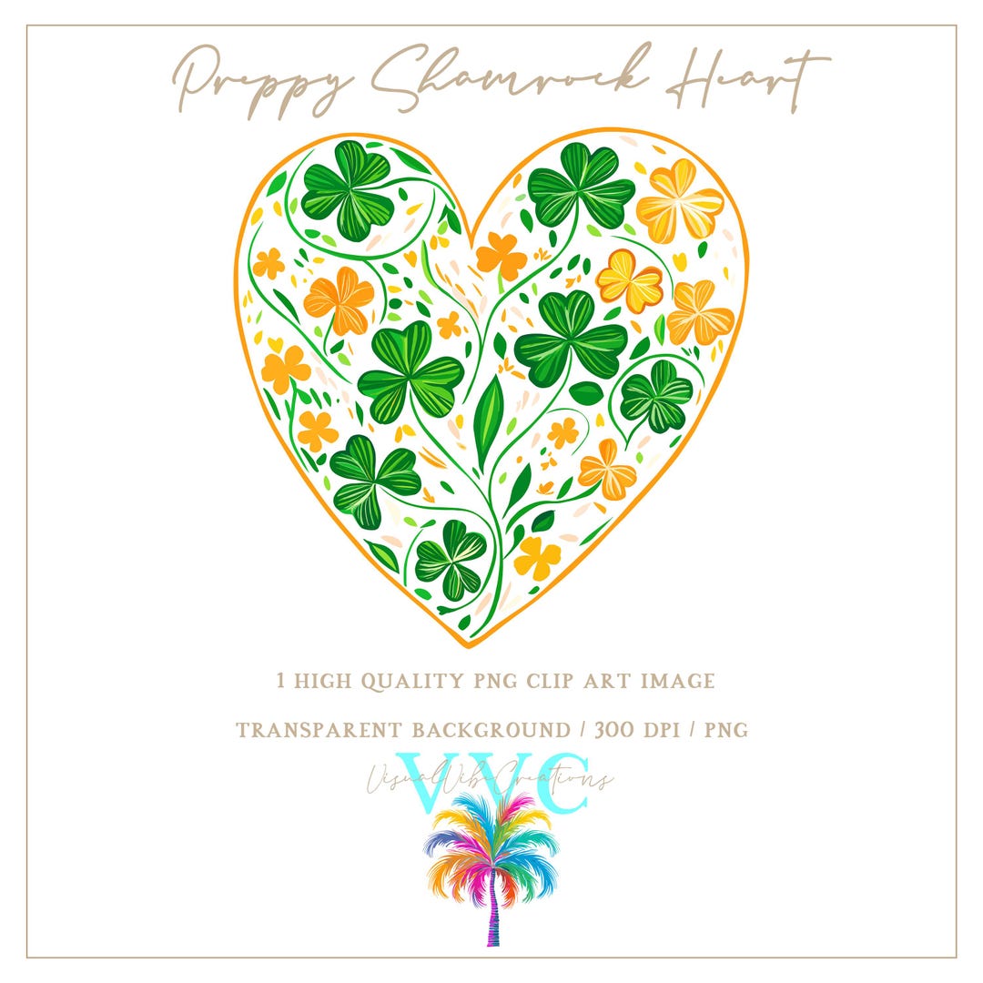 Preppy Shamrock Heart Clip Art - Transparent Background in PNG - Lucky ...