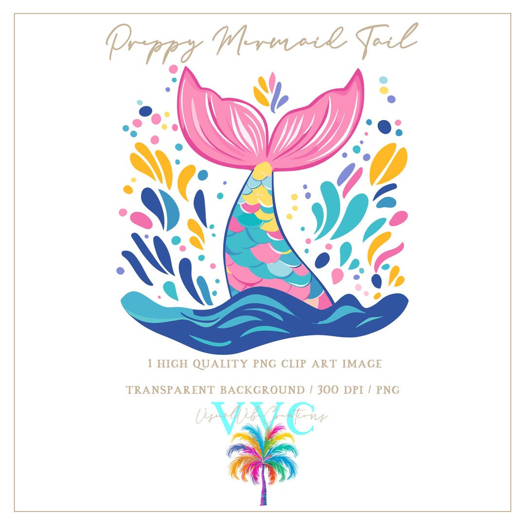 Preppy Mermaid Tail Clip Art - Transparent Background in PNG, Mermaid ...