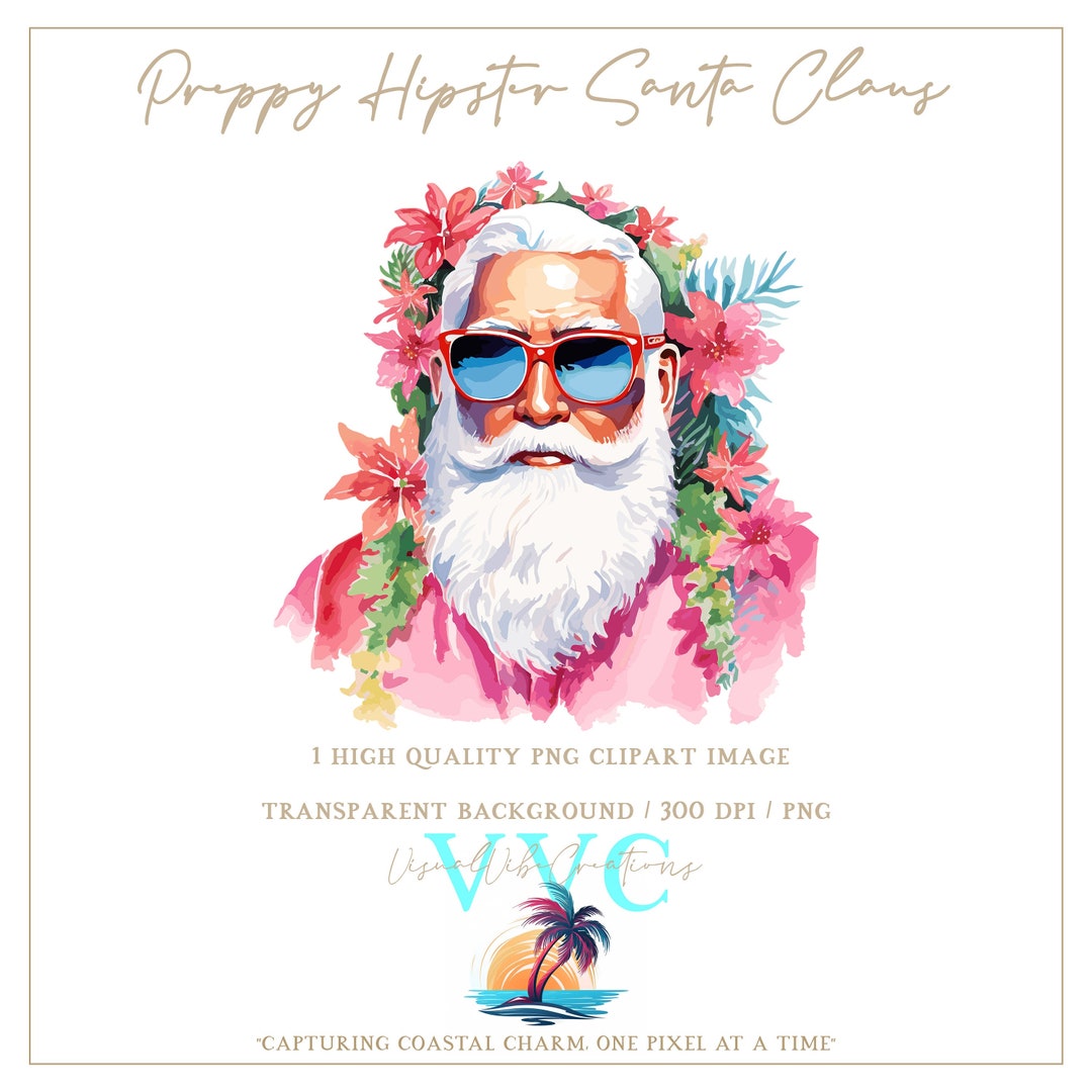 Preppy Hipster Santa Claus Clip Art - Transparent Background in PNG ...