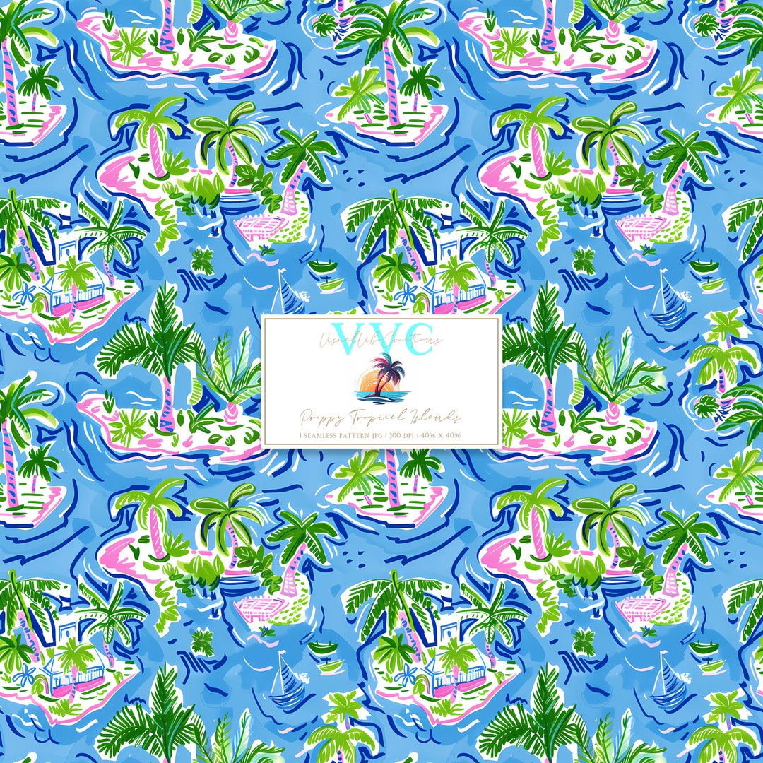 Preppy Tropical Islands Digital Paper, 1 Seamless Pattern for Scrapbook ...