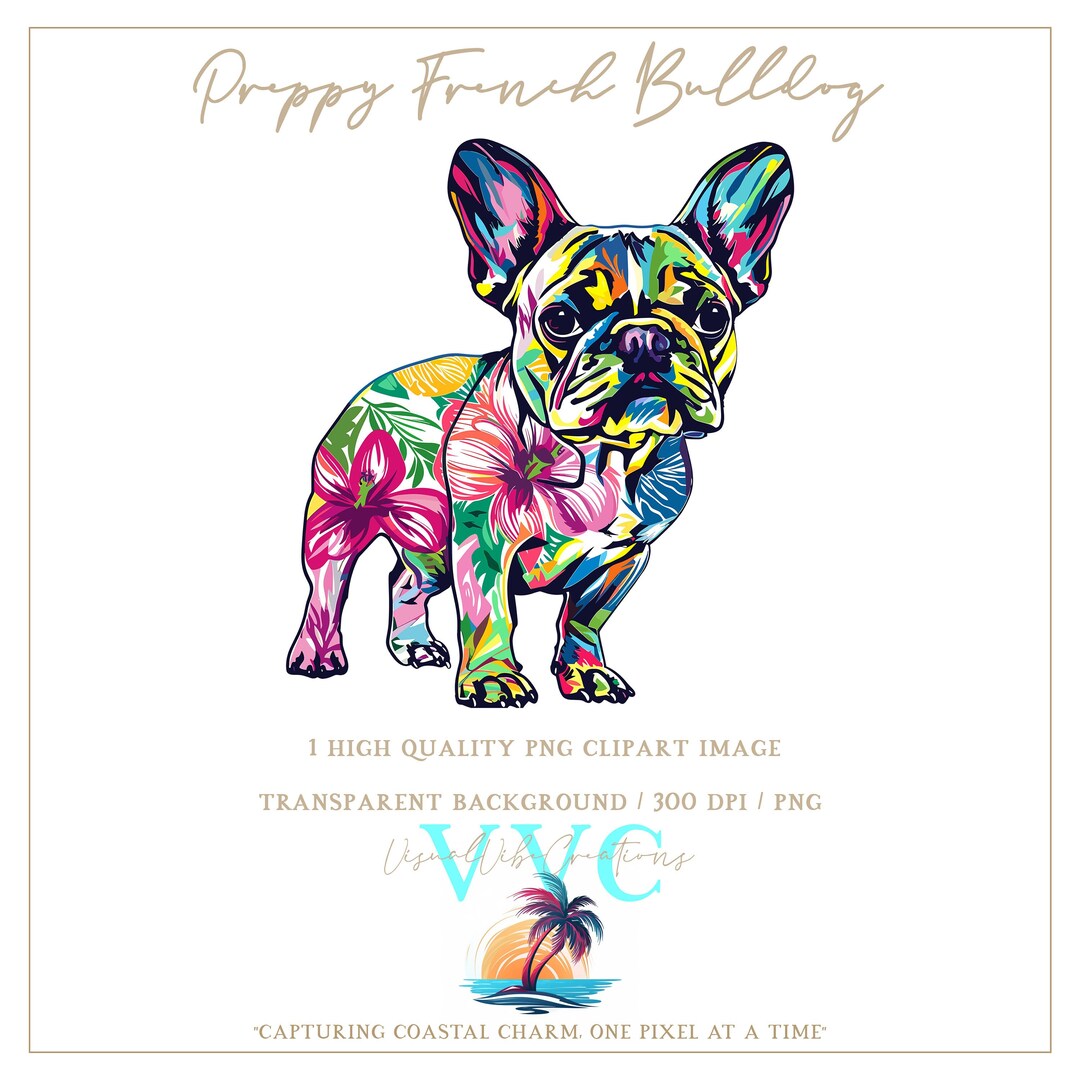 Preppy French Bulldog Clip Art - Transparent Background in PNG - Dog ...