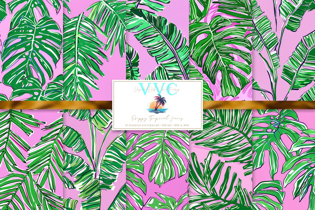 Preppy Tropical Leaves Digital Paper, 10 Seamless Patterns for ...