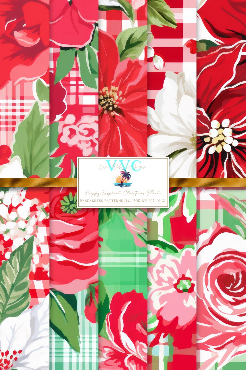 Preppy Inspired Christmas Plaid Digital Paper, 10 Seamless Patterns for ...