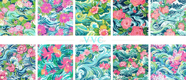 Preppy Inspired Ocean Waves Digital Paper, 10 Seamless Colorful Beach ...