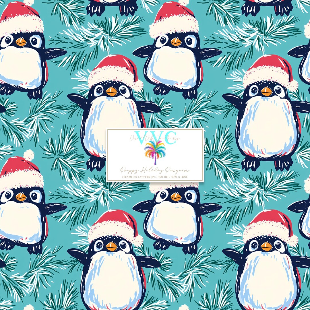 Preppy Holiday Penguin Digital Paper, 1 Seamless Pattern for Printable ...