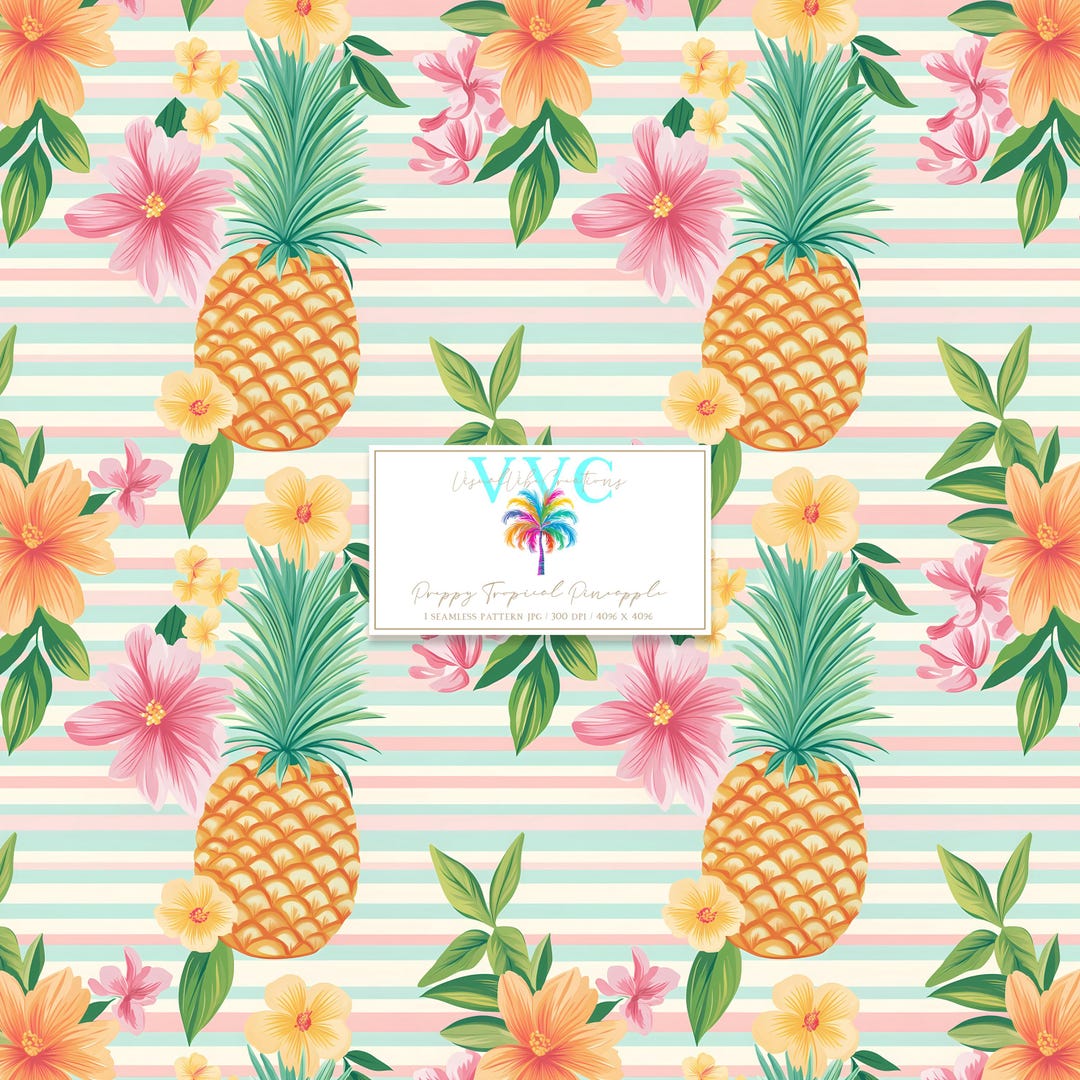 Preppy Tropical Pineapple Digital Paper, 1 Seamless Pattern for ...