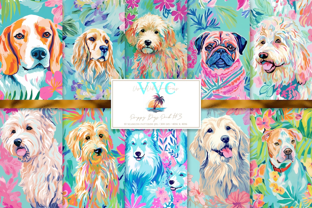 Preppy Dogs Pack #3 - Digital Paper, 10 Seamless Patterns for Printable ...