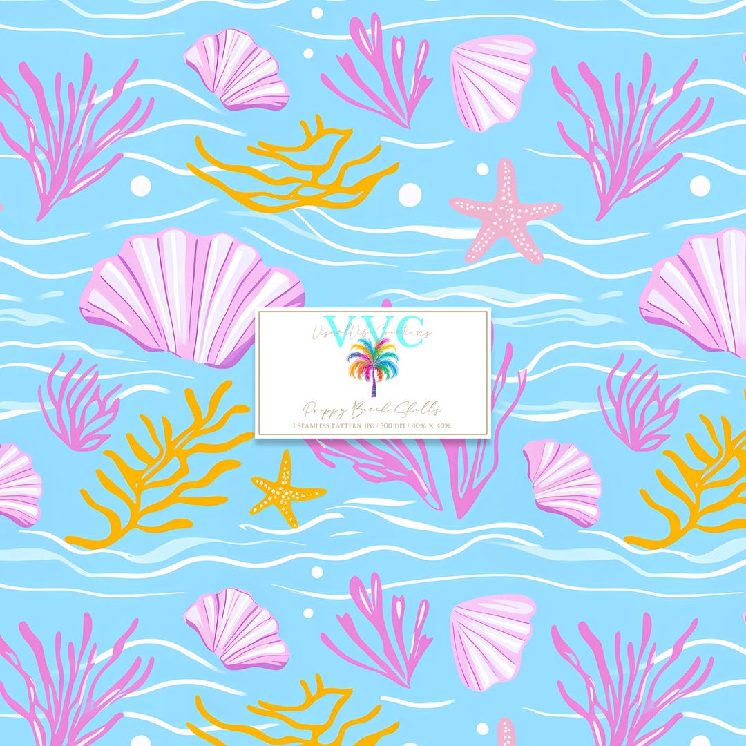 Preppy Beach Shells Digital Paper, 1 Seamless Pattern for Scrapbook ...