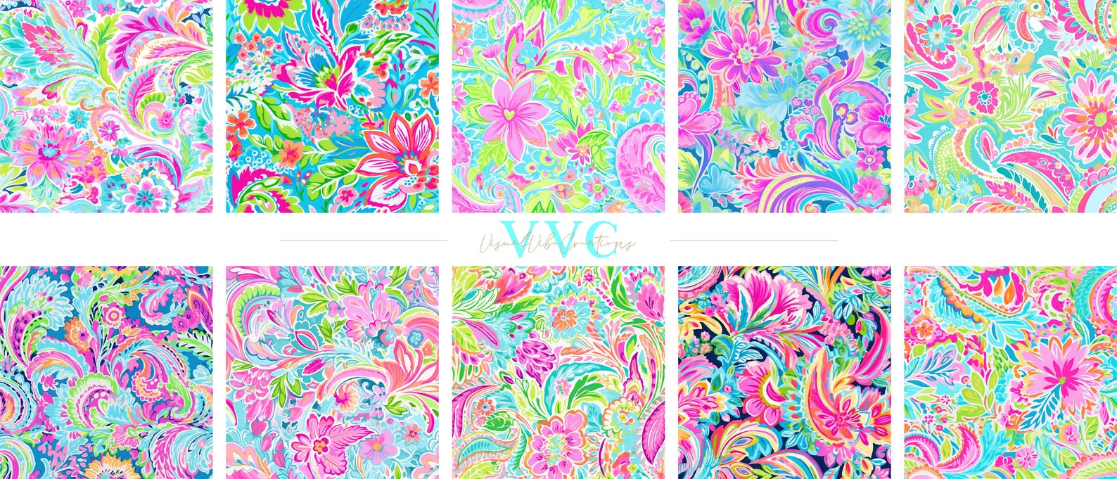 Preppy Inspired Paisley Pack #3 Digital Paper, 10 Seamless Patterns for ...