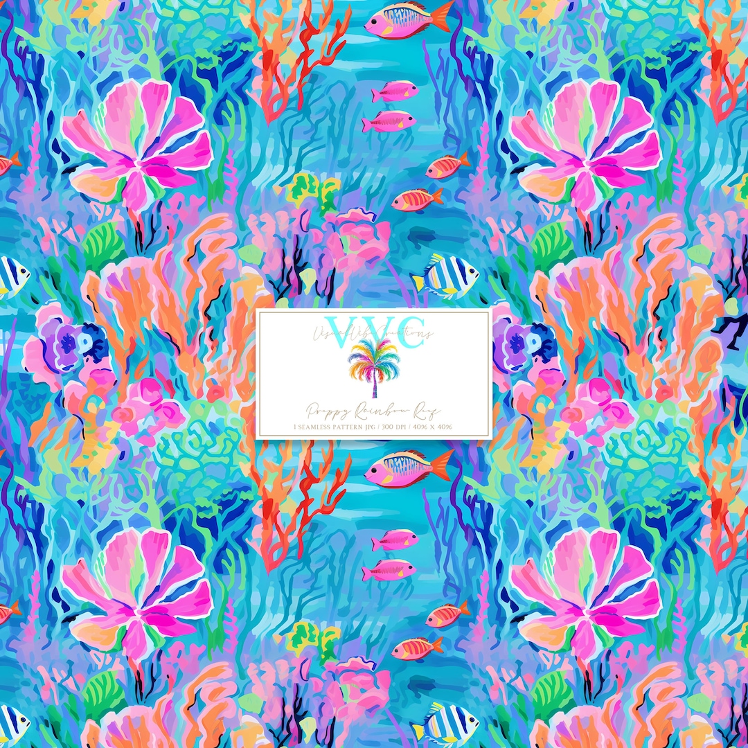 Preppy Rainbow Reef, 1 Seamless Pattern, Colorful Coral Reef Fish ...