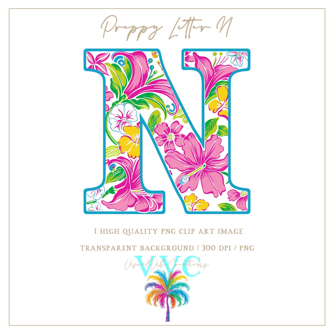 Preppy Letter N Clip Art - Transparent Background in PNG - Alphabet ...