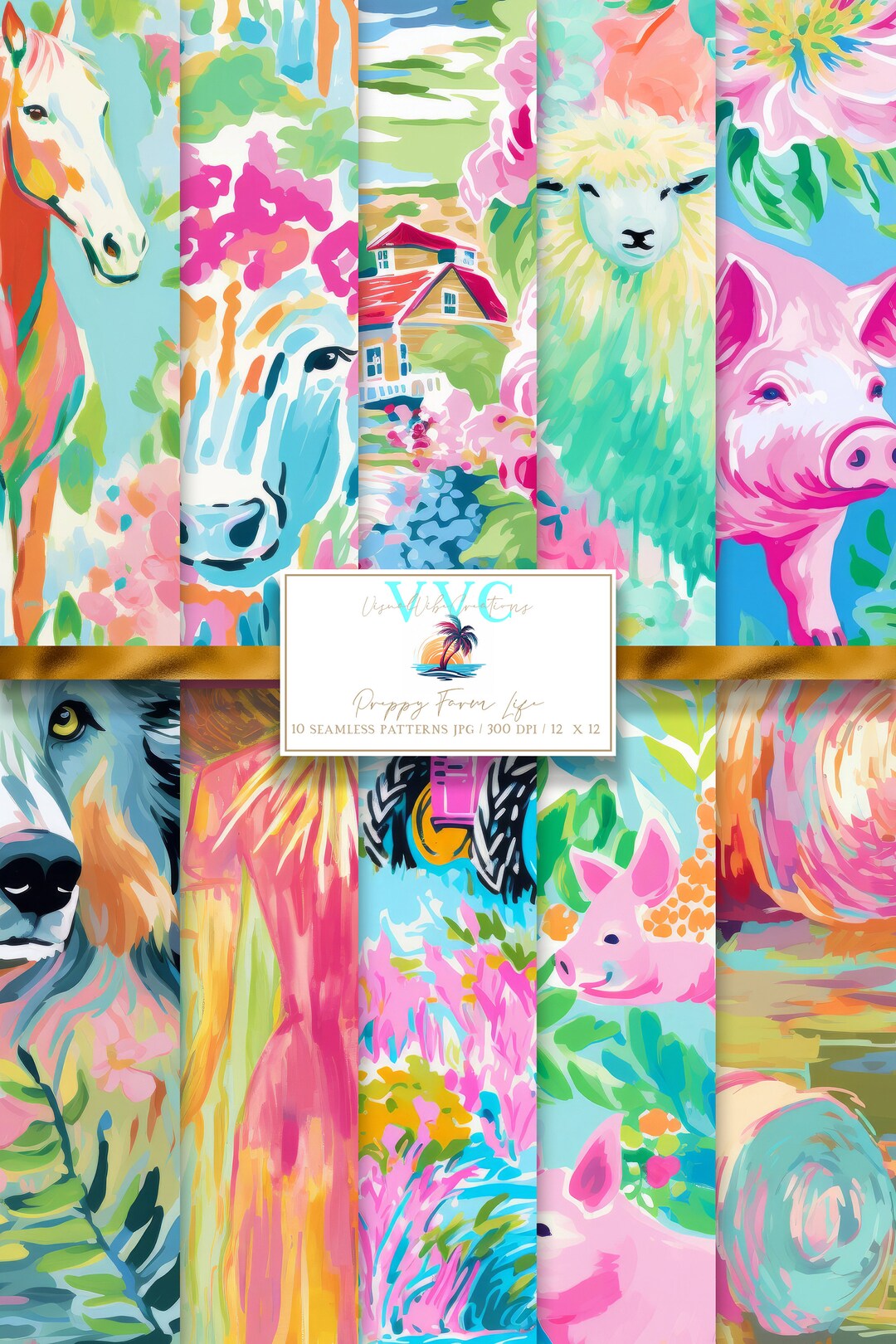 Preppy Farm Life Digital Paper, 10 Seamless Patterns for Printable ...