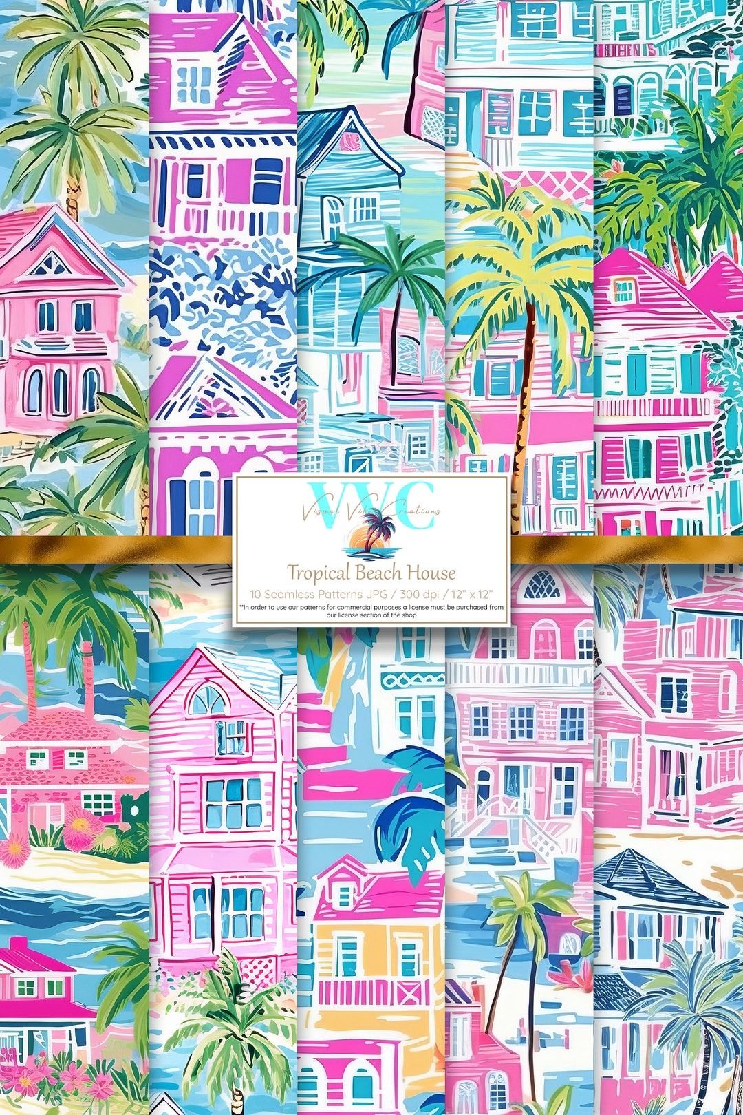 Tropical Beach House Digital Paper, 10 Seamless Preppy Beach Patterns ...