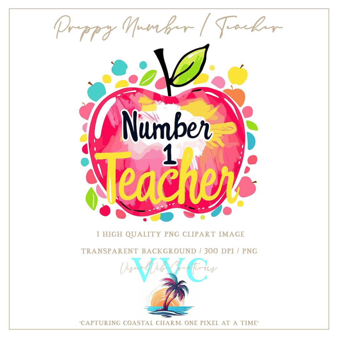 Preppy Number 1 Teacher Clip Art - Transparent Background in PNG ...