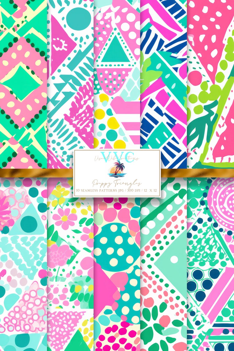 Preppy Triangles Digital Paper, 10 Seamless Beach Patterns for ...