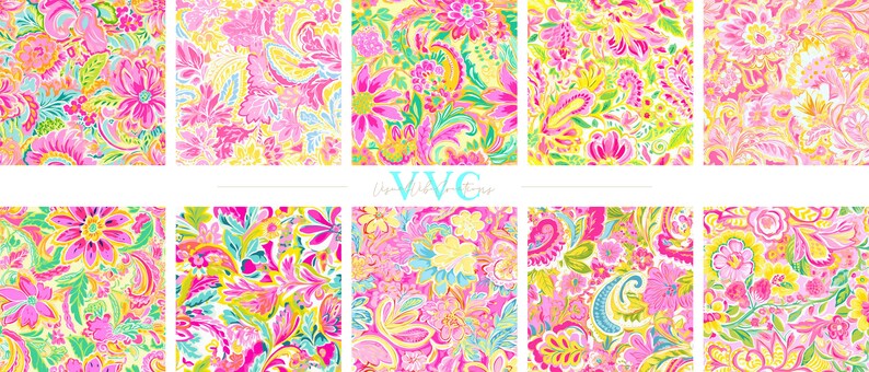Preppy Inspired Summer Sunshine Paisley Digital Paper, 10 Seamless ...
