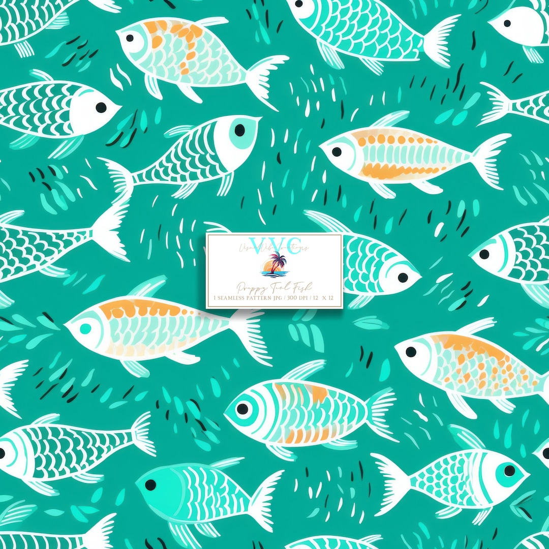 Preppy Teal Fish Digital Paper, 1 Seamless Pattern for Scrapbook Paper ...