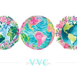 Preppy Inspired Earth Clipart Pack of 5 Transparent Background in SVG ...